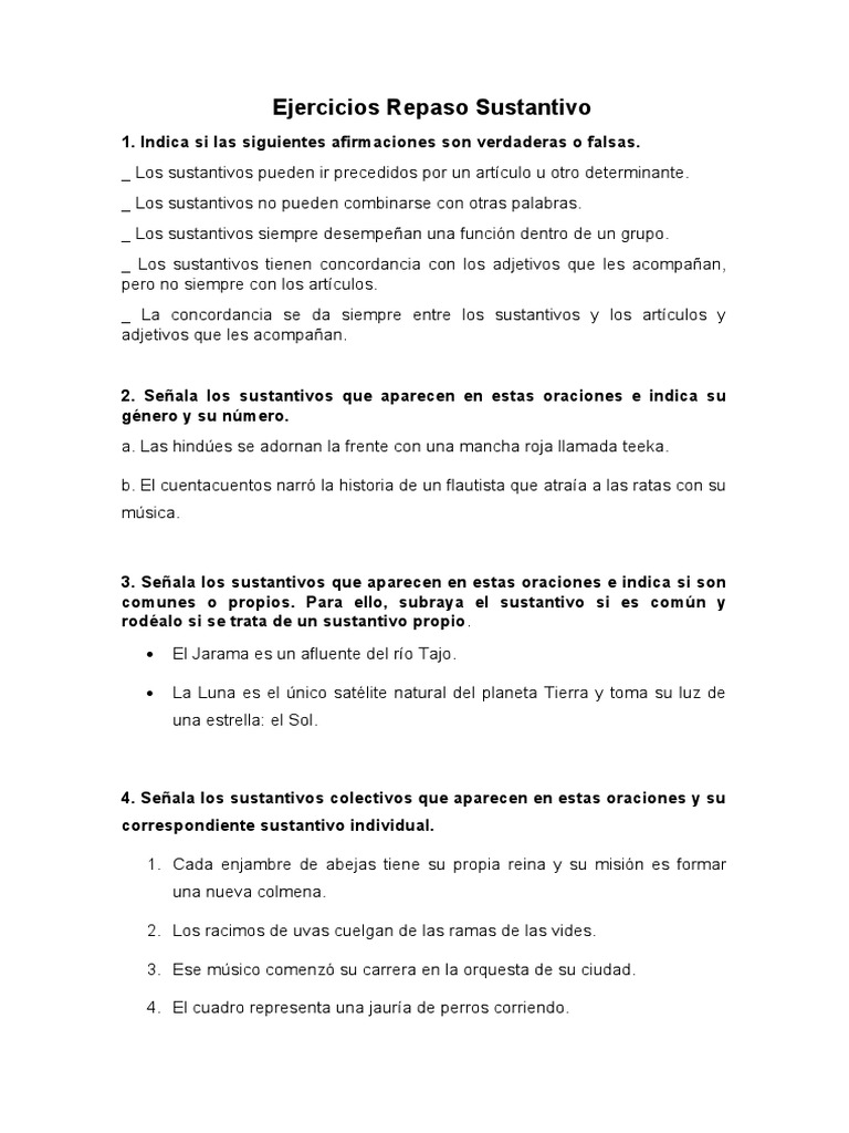 Ejercicios Repaso Sustantivo y Adjetivo | PDF | Adjetivo | Sustantivo