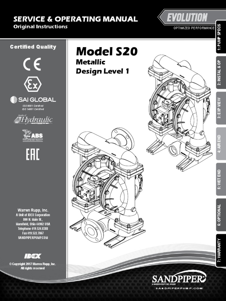 MANUAL BOMBA SANDPIPER s20mdl1sm | PDF | Thermoplastic | Pump