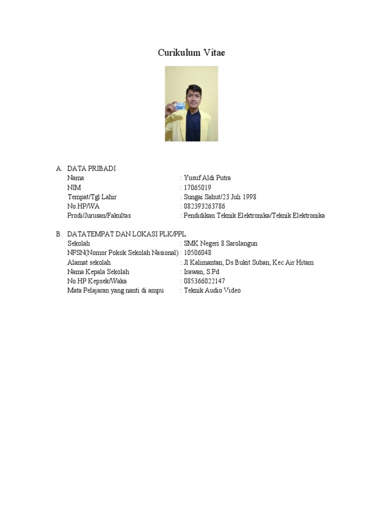 CV Yusuf Aldi Putra | PDF