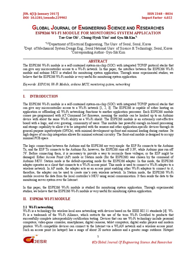 G J E S R: Esp8266 Wi-Fi Module For Monitoring System Application | PDF ...