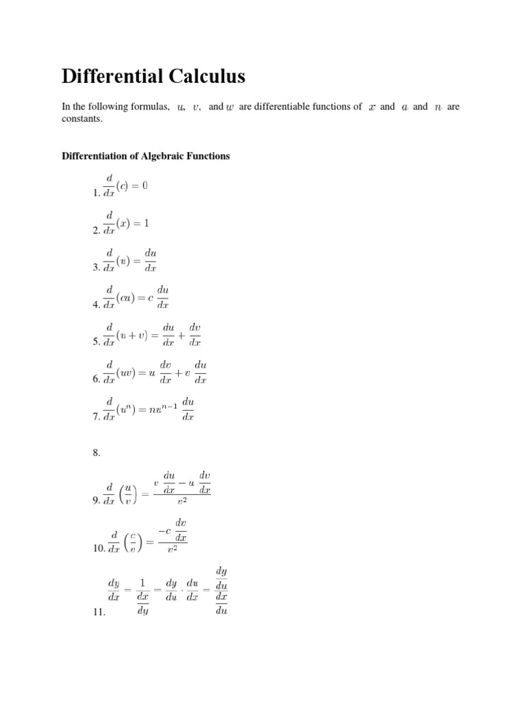 Differential Calculus Formulas & Applications | PDF | Area | Sphere