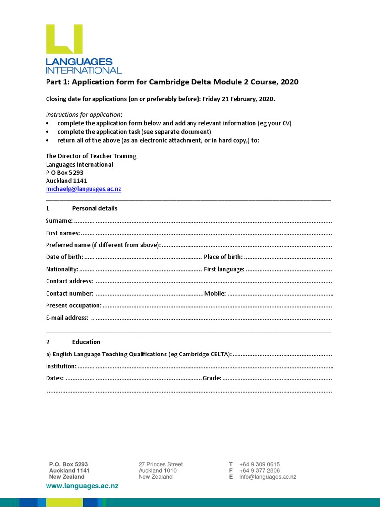 Delta Module 2 Application Form 2020 1 PDF | PDF | Behavior Modification | Learning