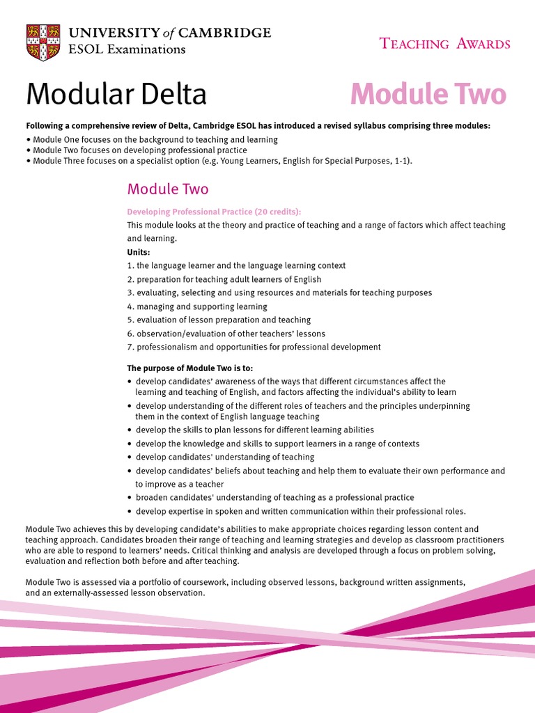 DELTA Module 2 - Fact Sheet (2008) | PDF | Behavior Modification | Pedagogy