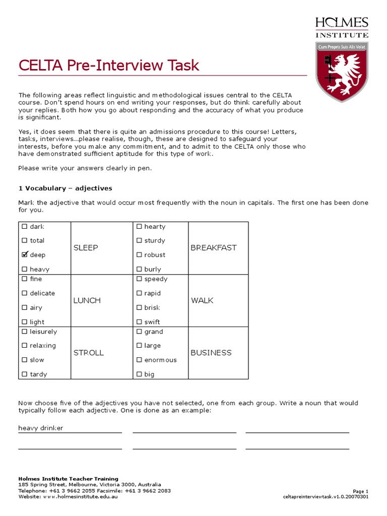 CELTA Pre-Interview Task PDF | PDF | Adjective | Part Of Speech