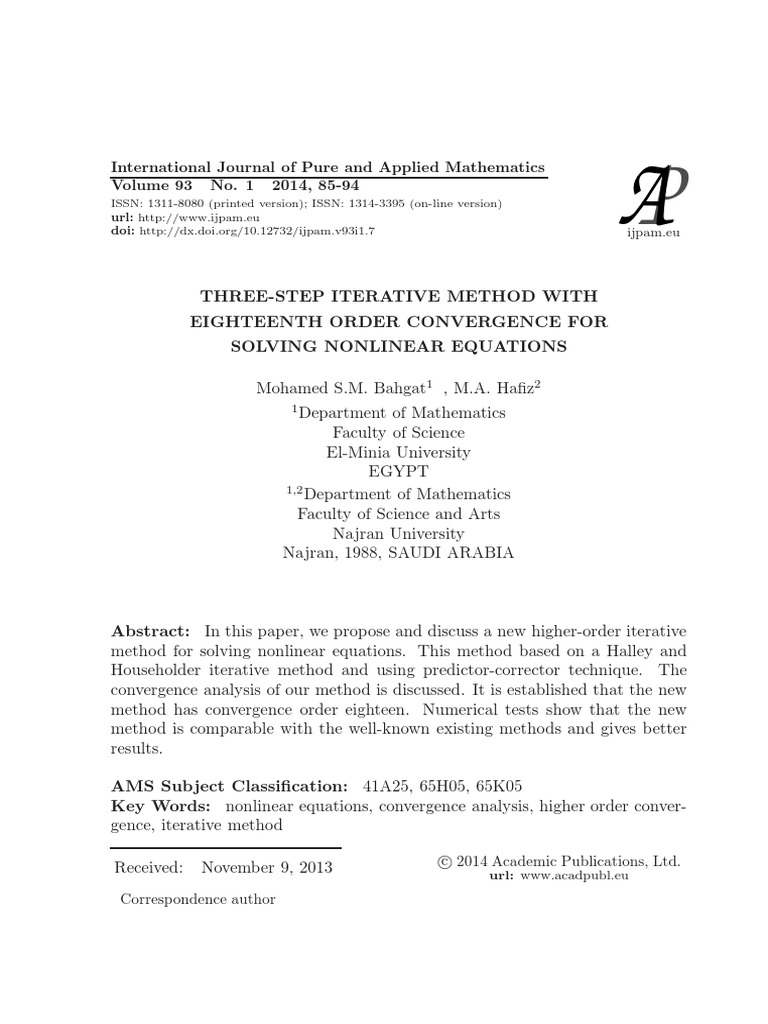 A Three-Step Iterative Method with Eighteenth Order Convergence for Solving Nonlinear Equations ...