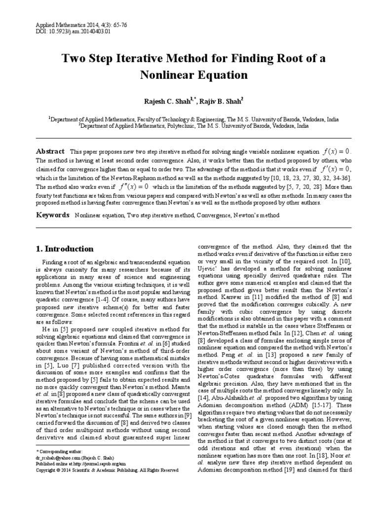 Two Step Iterative Method For Finding Root of A Nonlinear Equation | PDF | Mathematical Objects ...