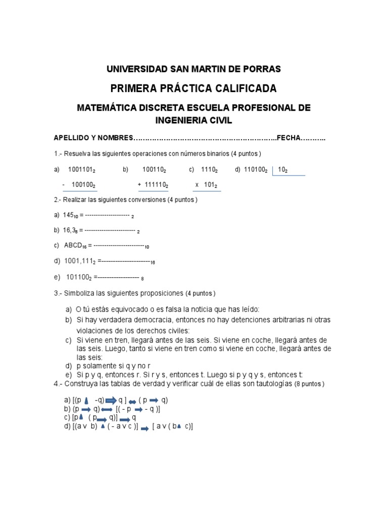 Primera Practica Matematica Discreta PDF | PDF