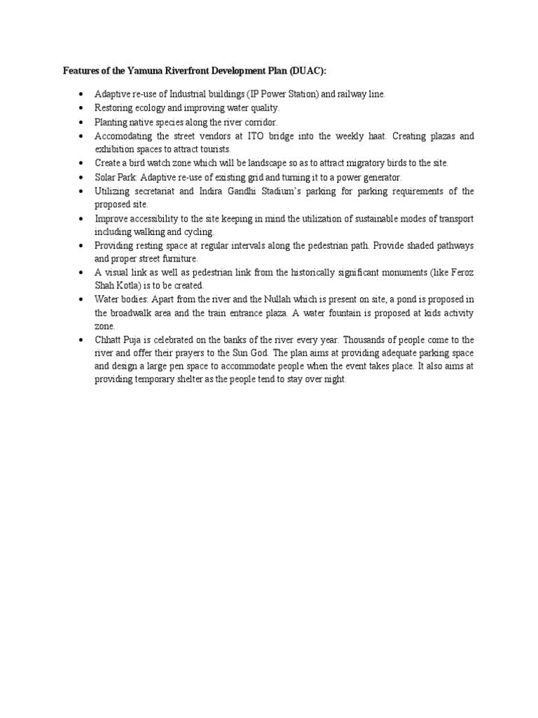 Features of The Yamuna Riverfront Development Plan | PDF