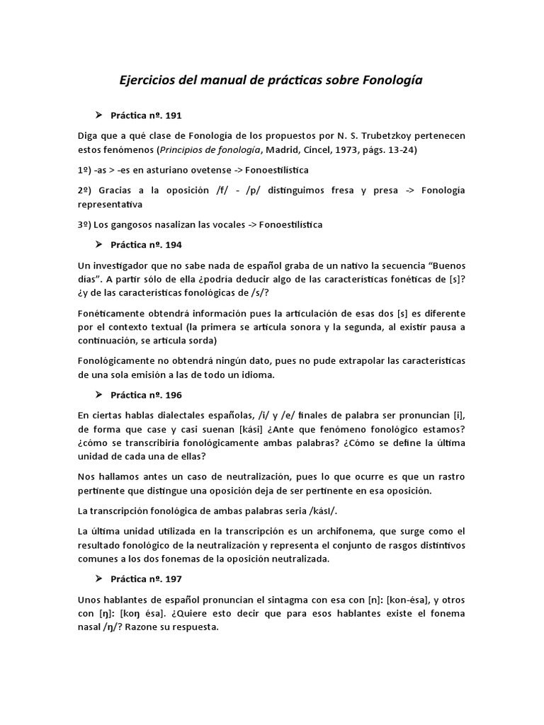 Prácticas Del Manual de Fonología | PDF | Fonema | Fonología
