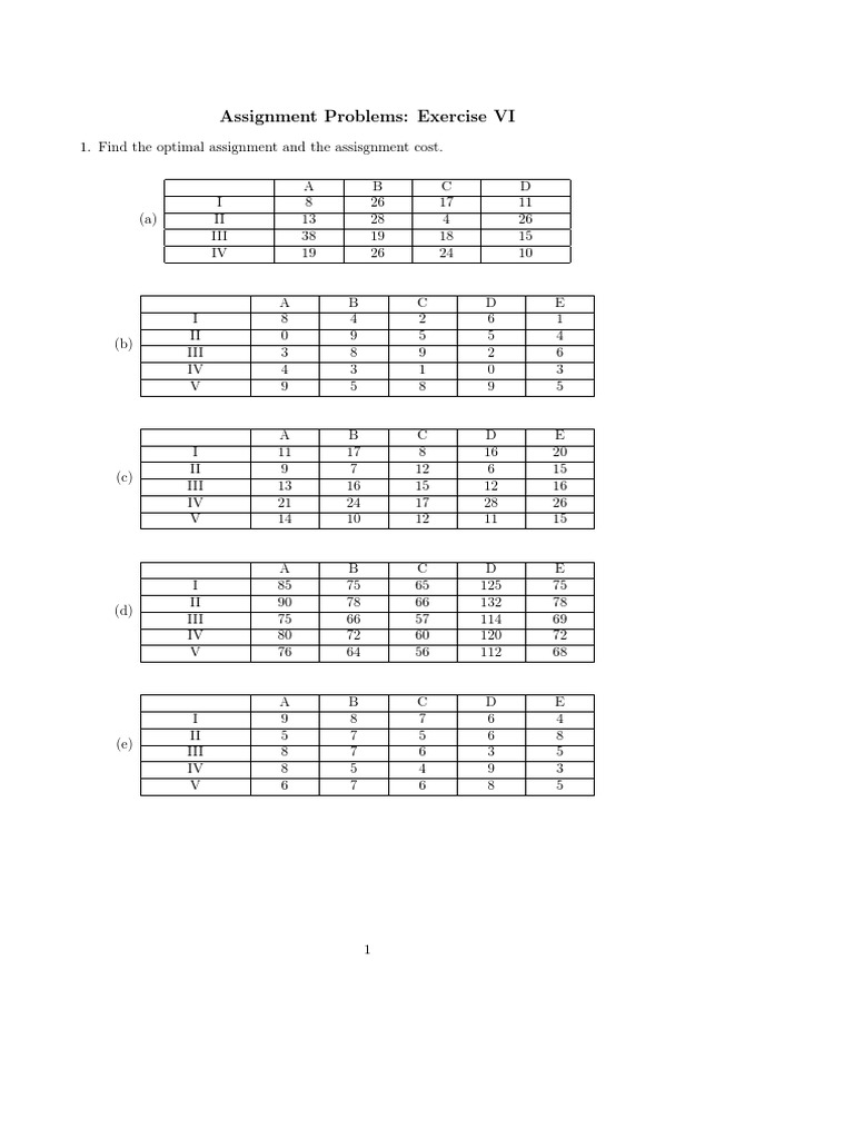 Assignment problems optimal solutions | PDF | Mathematical Optimization ...