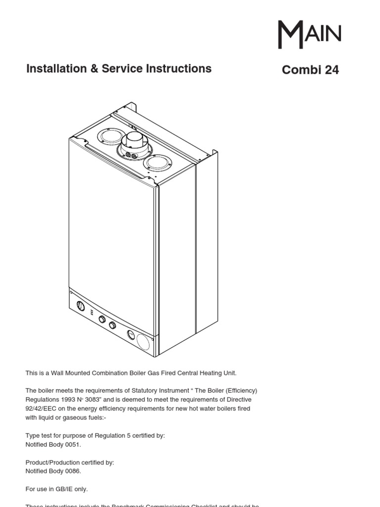 Main Combi 24 Installation Service | PDF | Water Heating | Valve
