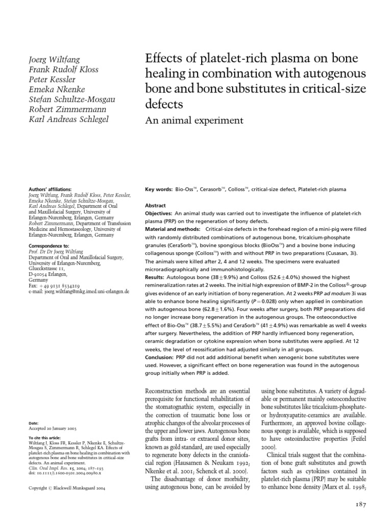 PRP With Autogenous 2004 PDF | PDF | Histology | Tissue (Biology)