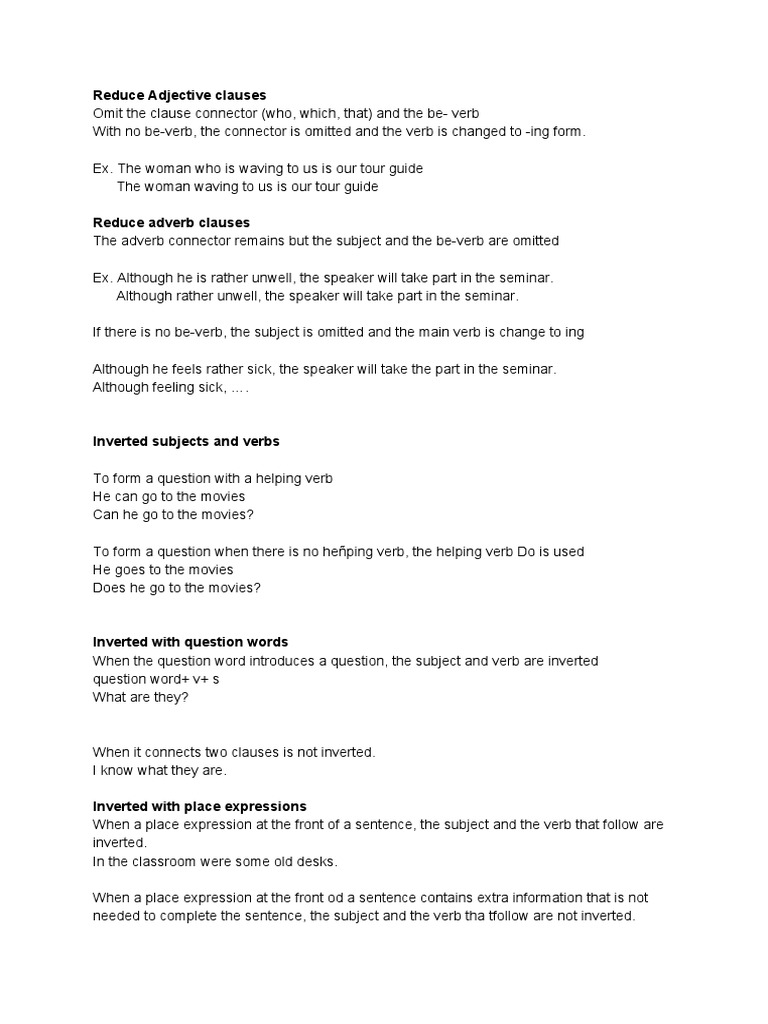 Reduce Adjective Clauses | PDF | Verb | Subject (Grammar)