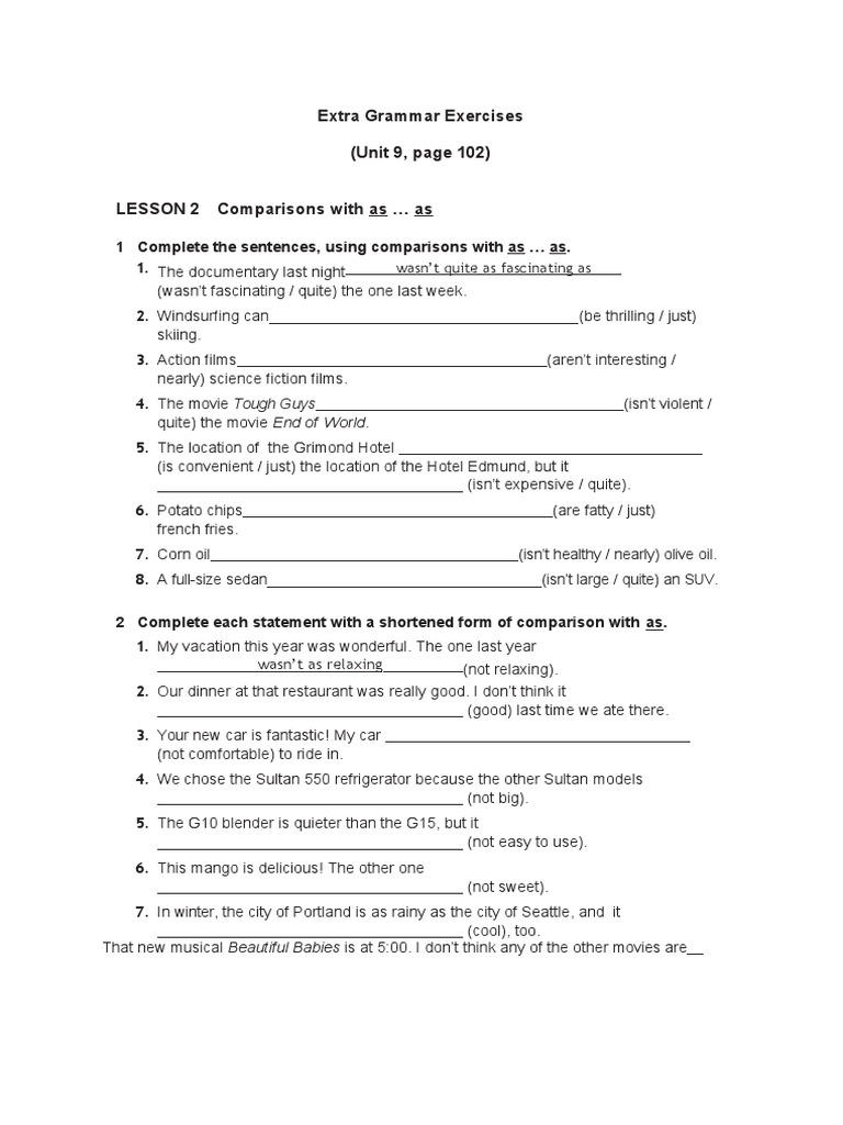 Grammar Exercises: Comparisons as…as | PDF