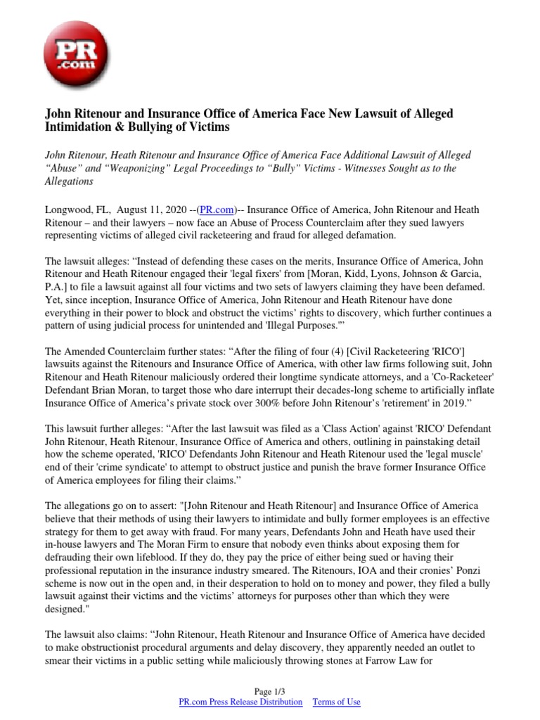 John Ritenour and Insurance Office of America Face New Lawsuit of ...