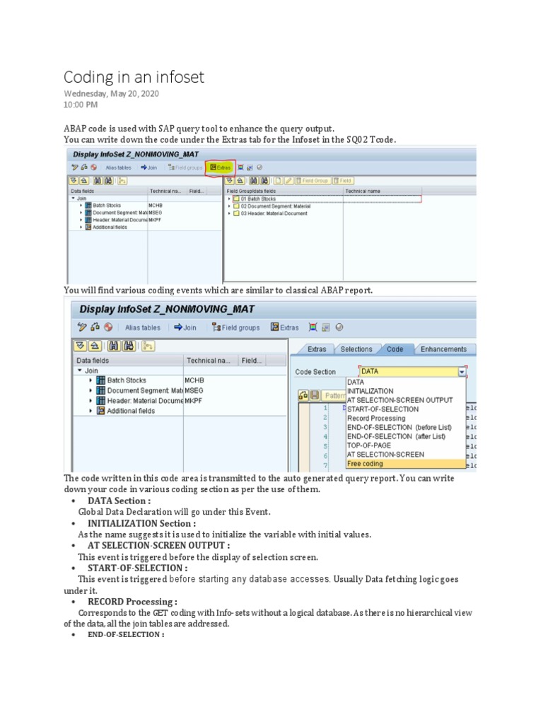 ABAP Coding for SAP Infosets | PDF | Button (Computing) | Computing
