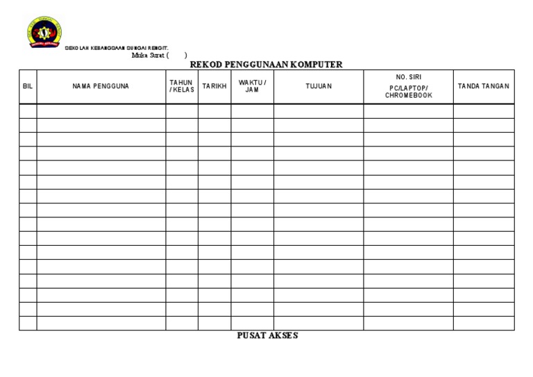 Borang Rekod Penggunaan Komputer | PDF