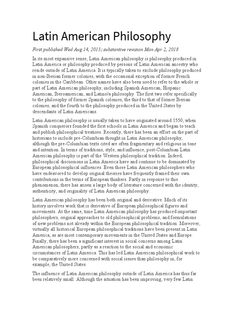 Latin American Philosophy. SEP | PDF | Marxism | Positivism