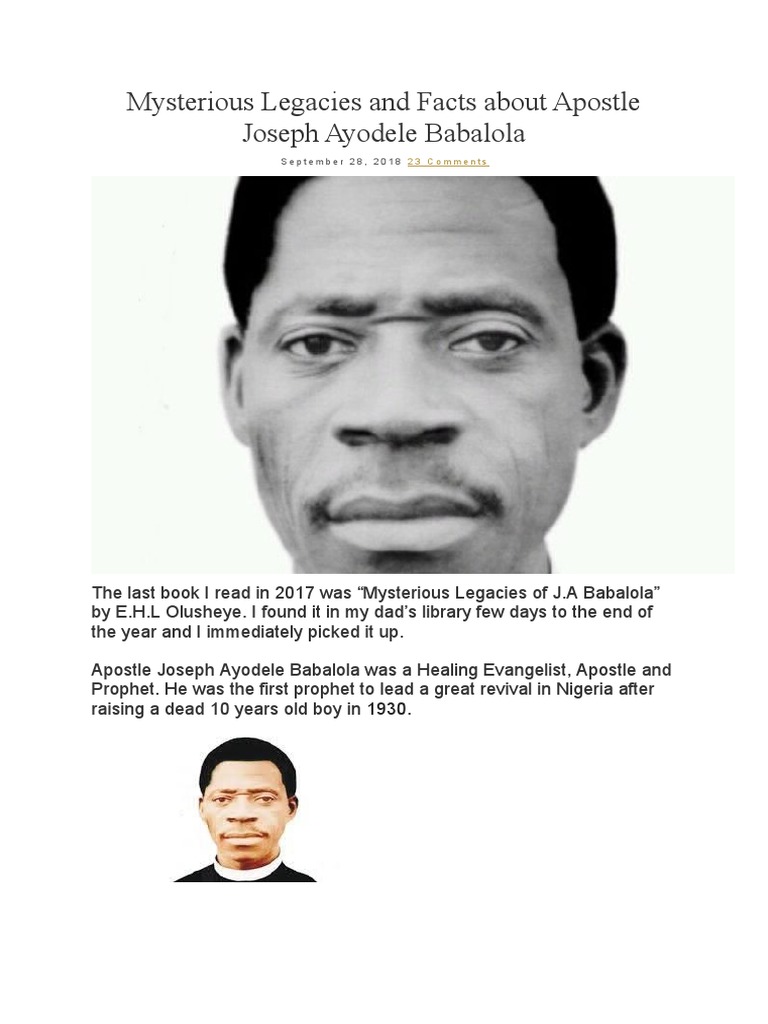 Mysterious Legacies and Facts About Apostle Joseph Ayodele Babalola ...