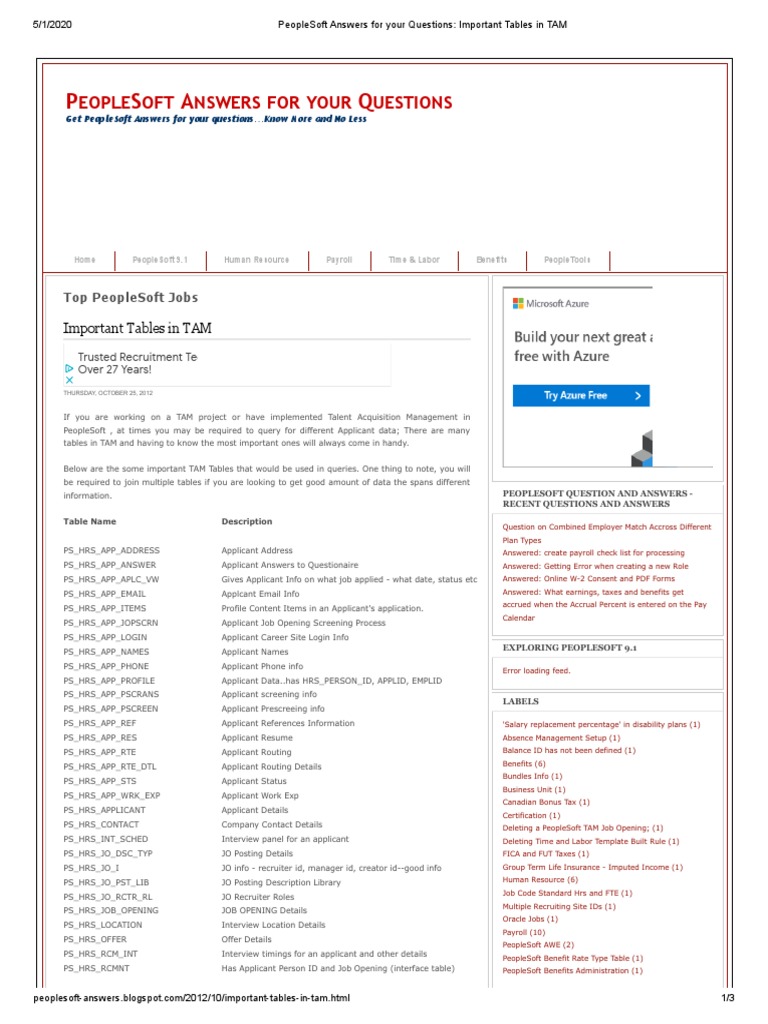 Important Tables in TAM PDF | PDF | Payroll | Human Resources