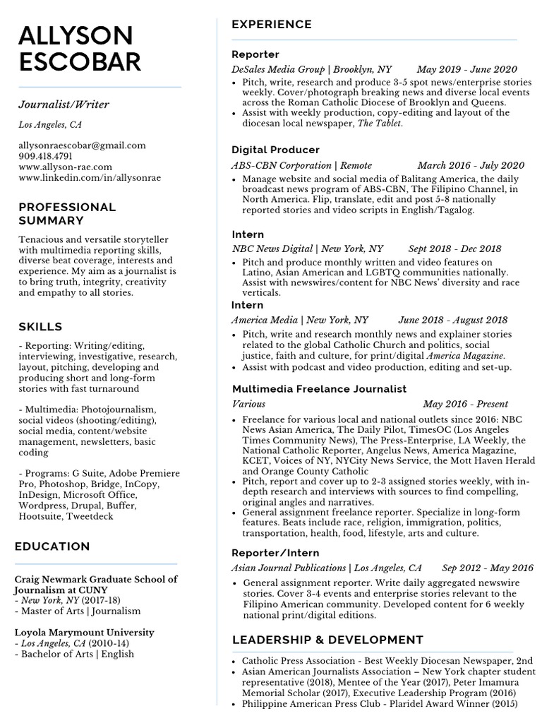 Allyson Escobar Resume 2020 | PDF | News | Journalism