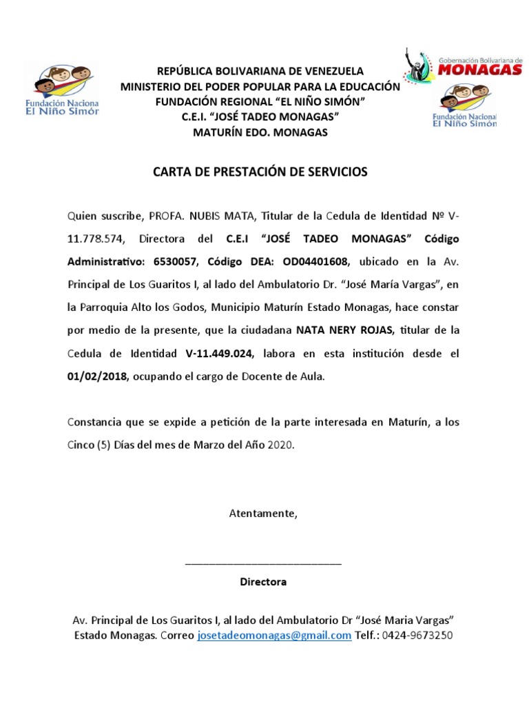 Carta de Prestacion de Servicios | PDF