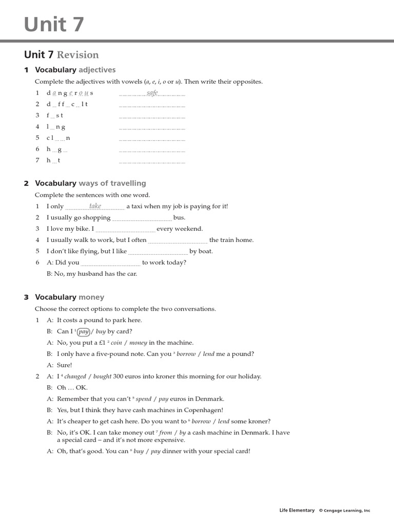 Elem Unit7 Revision Be PDF | PDF | Adjective | Morphology