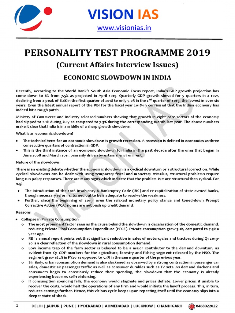 Vision: Personality Test Programme 2019 | PDF | Recession | Fiscal Policy