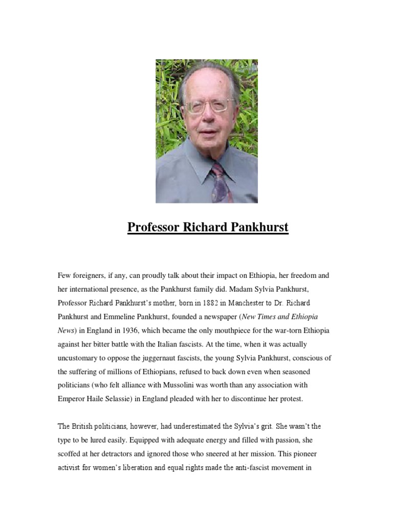 Professor Richard Pankhurst PDF | PDF | Ethiopia | Benito Mussolini