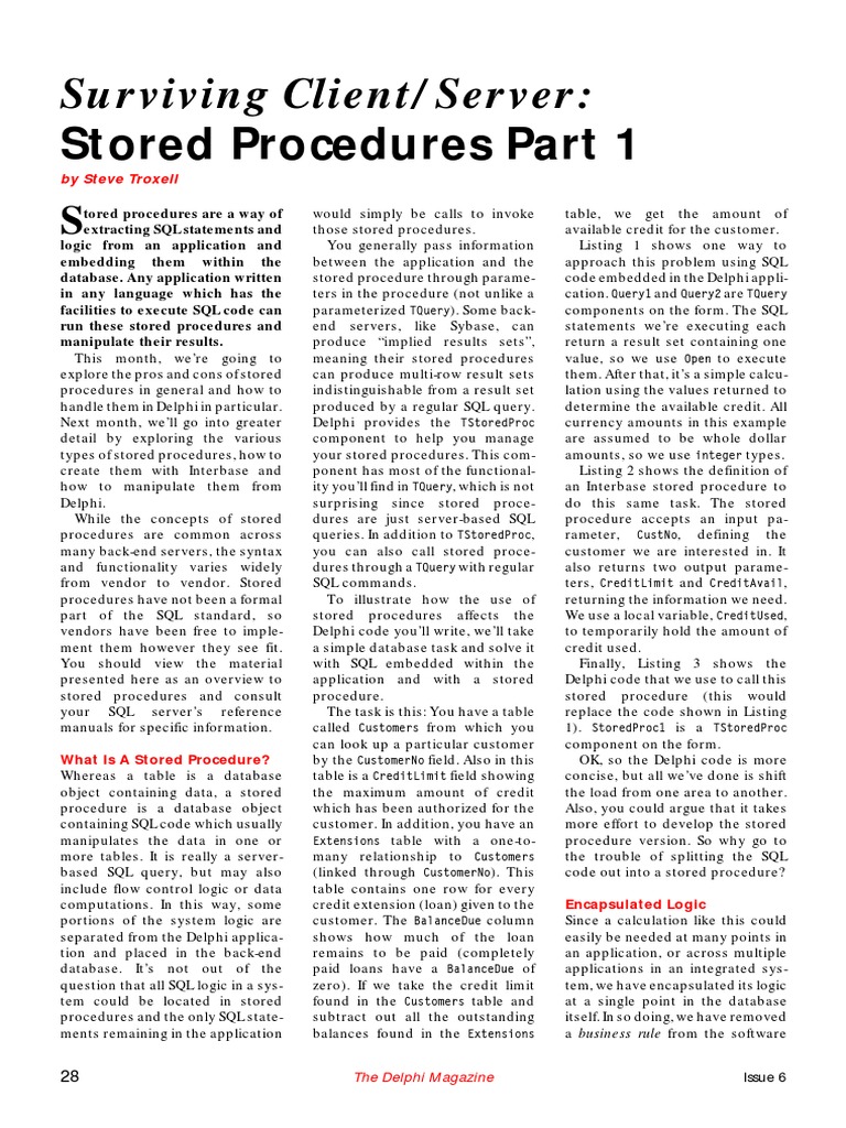 Encapsulating Database Logic In Stored Procedures Part 1 Pdf Databases Sql