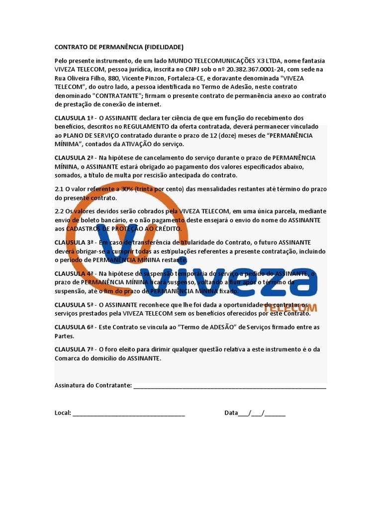 Contrato Fidelidade | PDF Contrato Fidelidade | PDF
