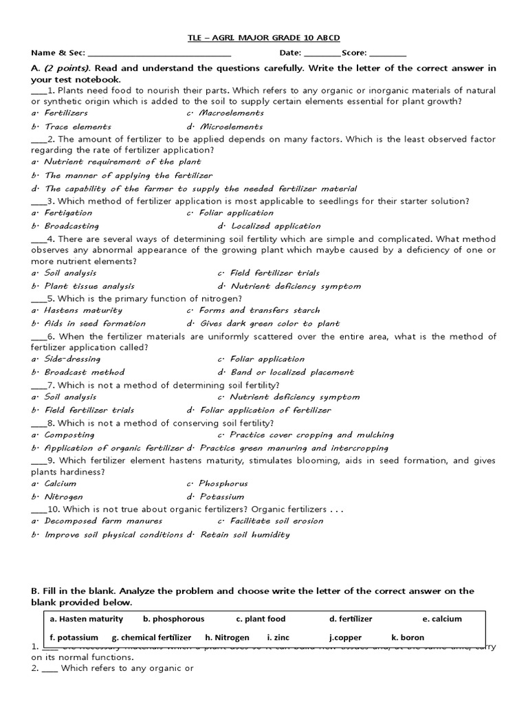 Grade 10 3rd Exam | PDF | Fertilizer | Soil