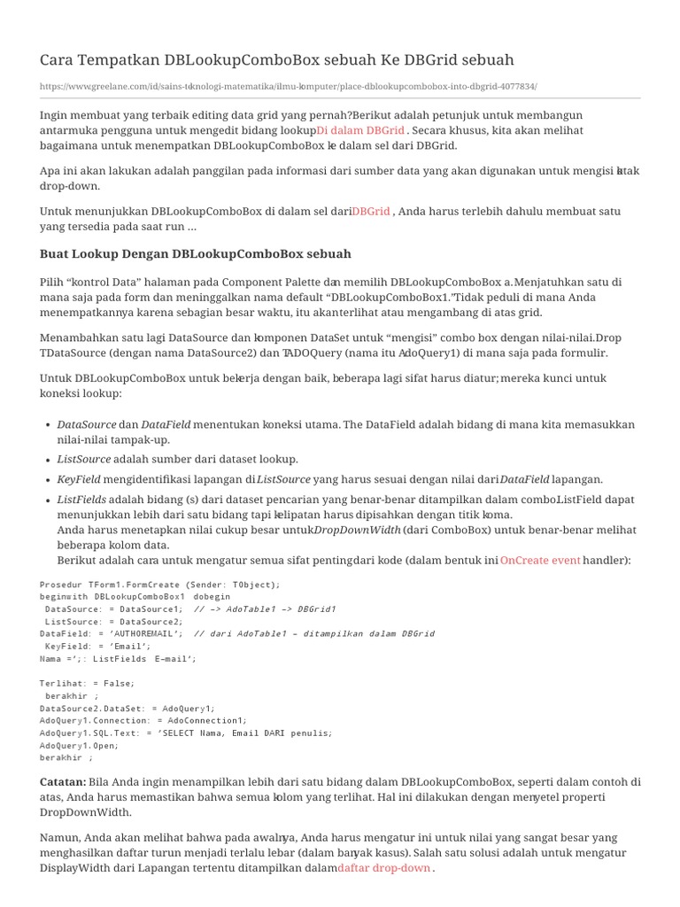Cara Tempatkan DBLookupComboBox Sebuah Ke DBGrid S+ | PDF | Metode & Bahan Ajar | Komputer