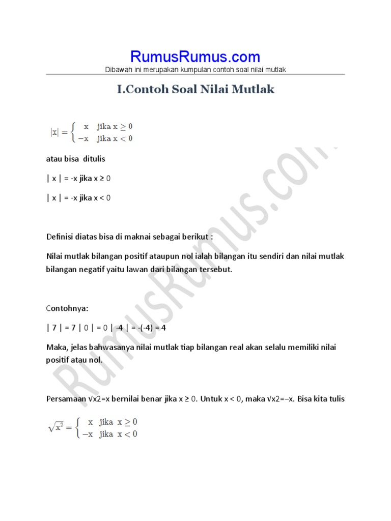 Contoh Soal Nilai Mutlak | PDF