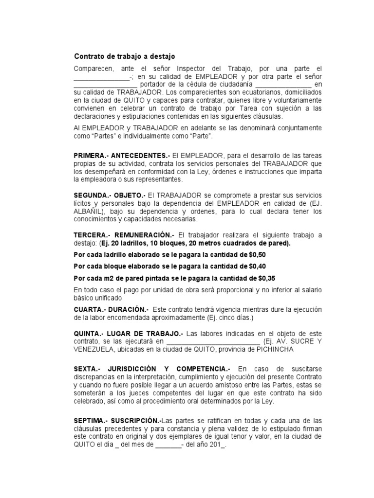 Contrato de Trabajo A Destajo | PDF | Labor | Gobierno