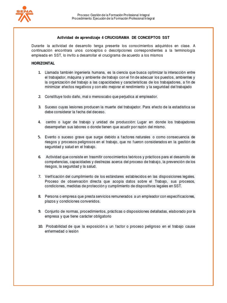Crucigrama de Conceptos SST | PDF | Seguridad y salud ocupacional | Labor