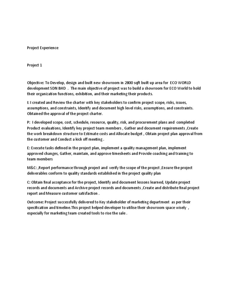 Project Experience Sample - PMP Exam Application | PDF | Project ...