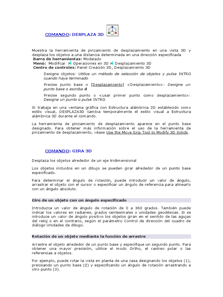 Comandos 3D | PDF | Rotación | Matriz (Matemáticas)
