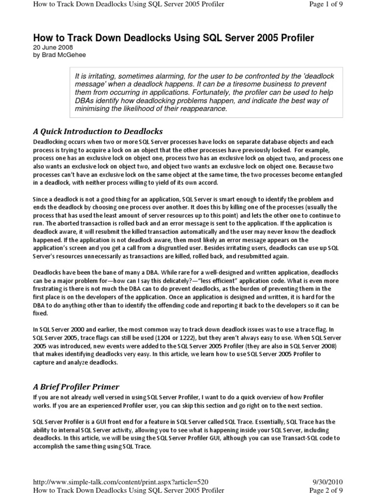 DeadLocks SQL2005 | PDF | Microsoft Sql Server | Database Index