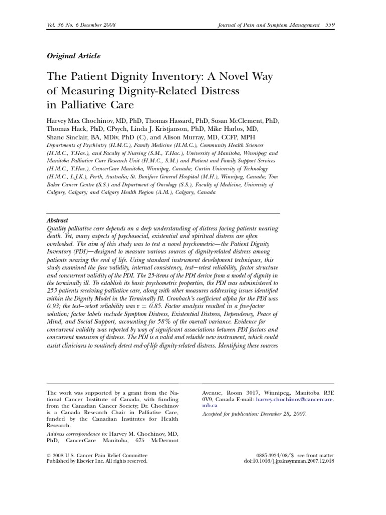 The Patient Dignity Inventory: A Novel Way of Measuring Dignity-Related ...