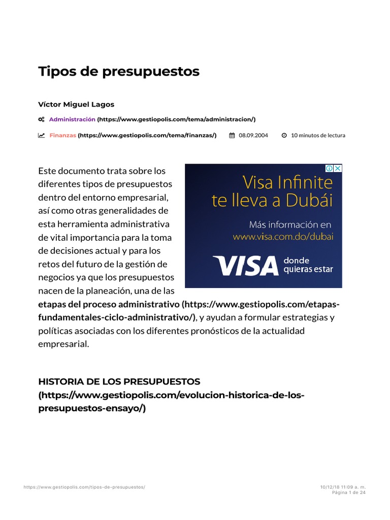 Tipos de Presupuestos | PDF | Presupuesto | Planificación