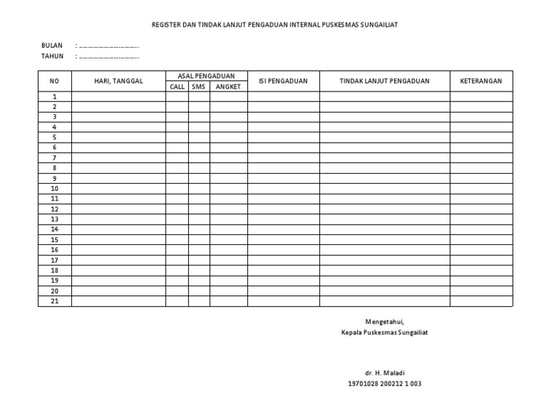 Register Dan Tindak Lanjut Plus Bukti Pengaduan Masyarakat | PDF