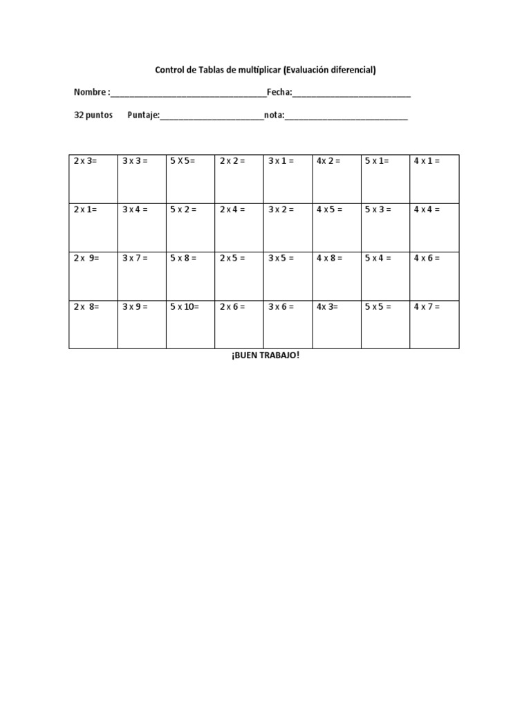 Control de Tablas de Multiplicar | PDF