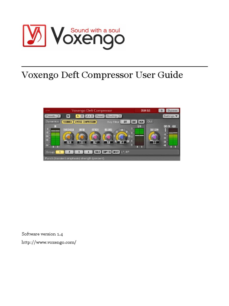 Voxengo Deft Compressor User Guide: Software Version 1.4 | PDF | Signal Processing | Electrical ...