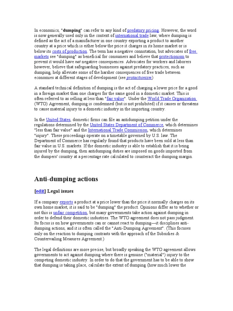 Anti-Dumping Actions: Predatory Pricing International Trade | PDF ...