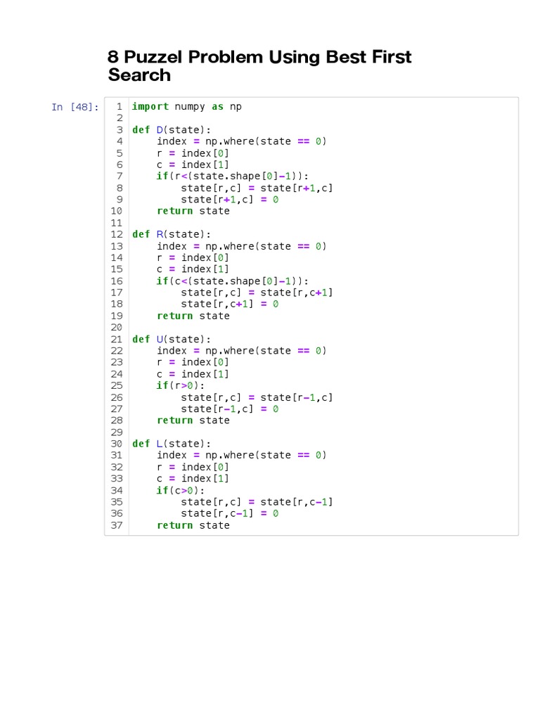 8 Puzzel Problem Using Best First Search: Import As Def | PDF ...