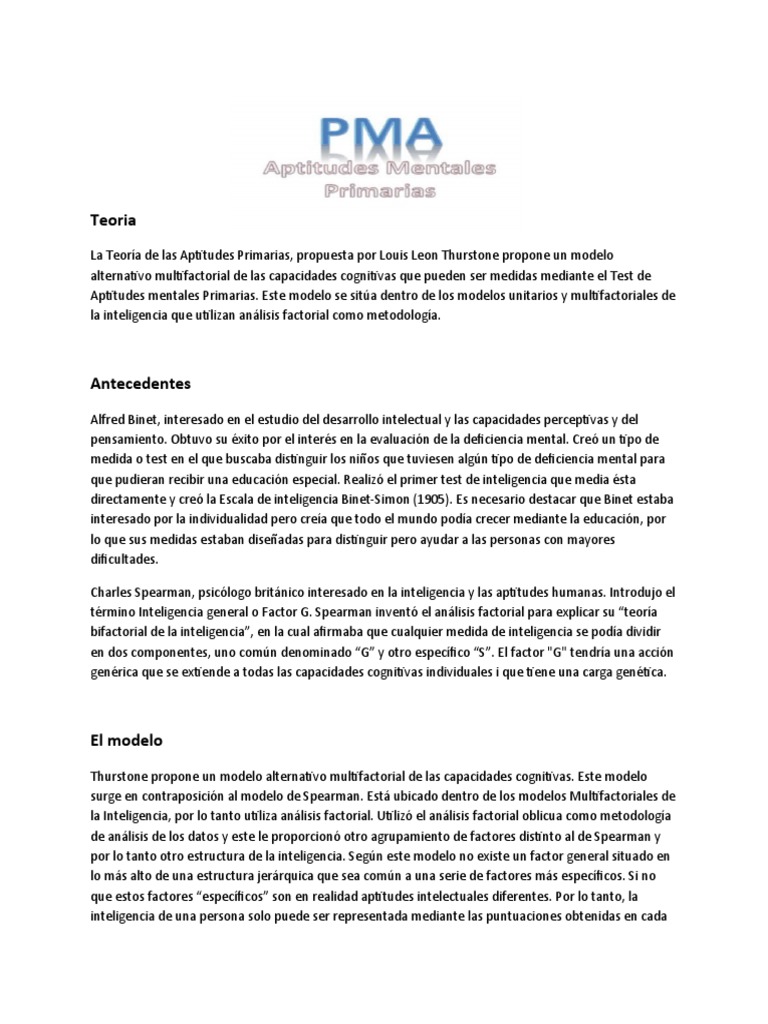 Aptitudes Primarias de Thurstone | PDF | Inteligencia | Análisis factorial