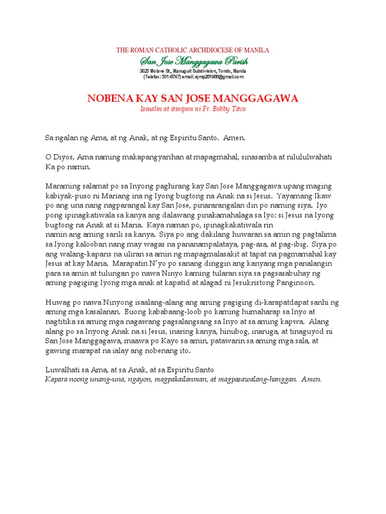 Nobena Kay San Jose Manggagawa PDF | PDF