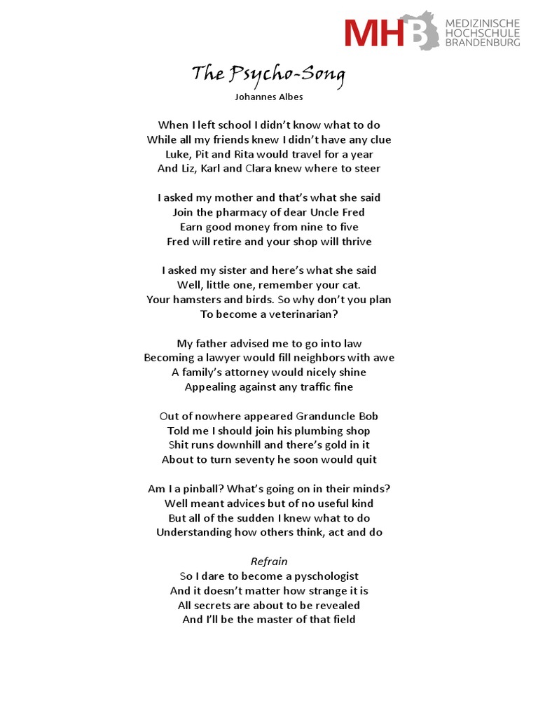 The Psycho-Song Lyrics | PDF