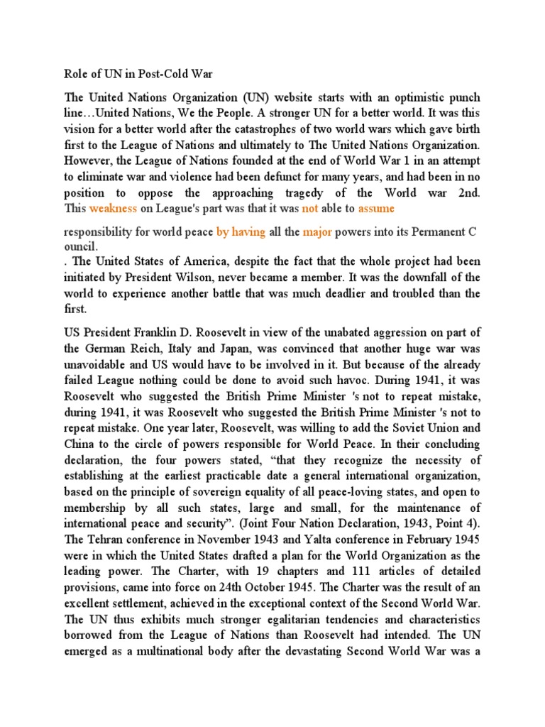 Role of UN in Post | PDF | United Nations Security Council | Peacekeeping